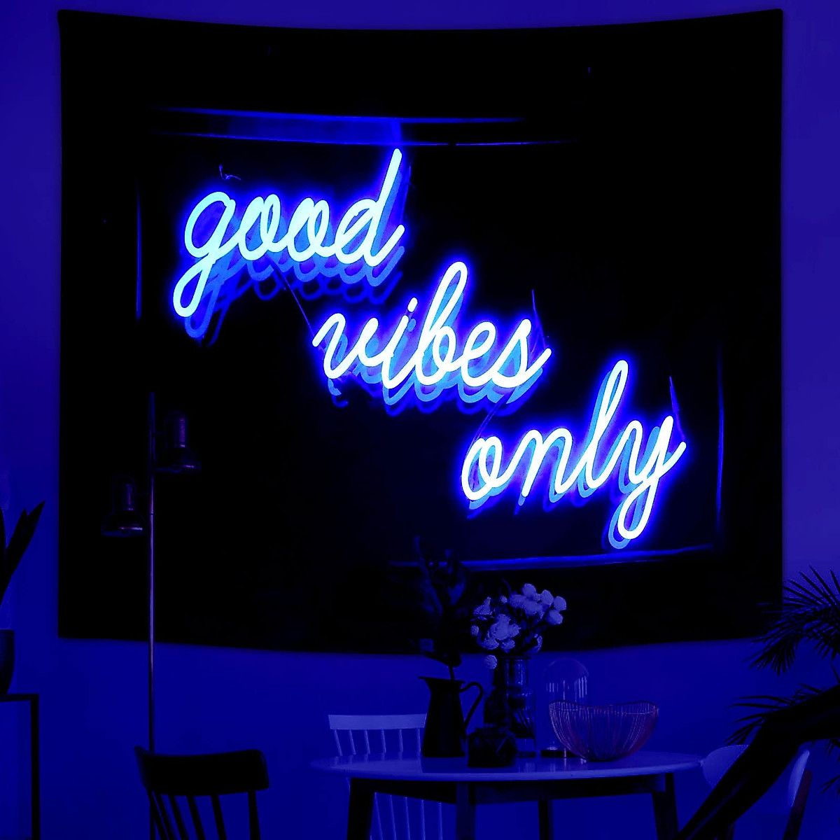 Blacklight Tapestry for Bedroom Blue Room Decor Aesthetic 𝑮𝒐𝒐𝒅 𝑽𝒊𝒃𝒆𝒔 𝑶𝒏𝒍𝒚 𝑾𝒐𝒓𝒅𝒔 Glow in the Dark Tapestry UV Reaction Tapestry Wall Hanging for Living Room Dorm Decor (51''Hx60''L)
