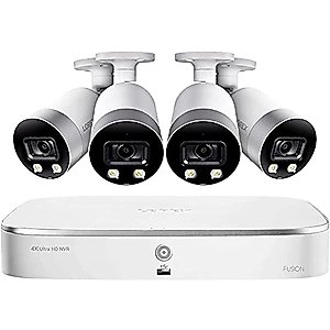 Lorex 4K Security Camera System, Fusion 8-Channel 2TB NVR System with 4 Wired Smart Deterrence 4K (8MP) IP POE Cameras, 150FT Night Vision