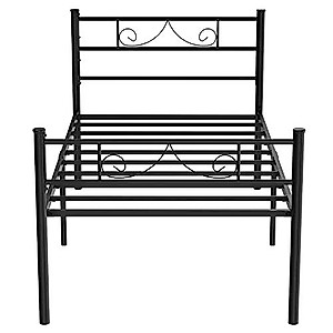 HAAGEEP Twin Bed Frame with Headboard Storage No Box Spring Needed Metal Platform Single Size Bedframe Foundation 18 Inch High