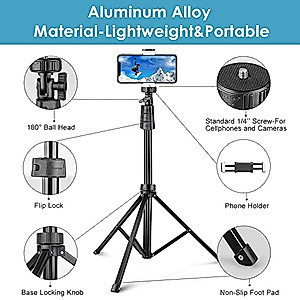 Aureday 67'' Selfie Stick,Phone Tripod Stand with Remote, Cell Phone Stand Tripod with Phone Holder for Vlogging，Recording, Compatible with iPhone&Android Phone/Cameras/GoPro