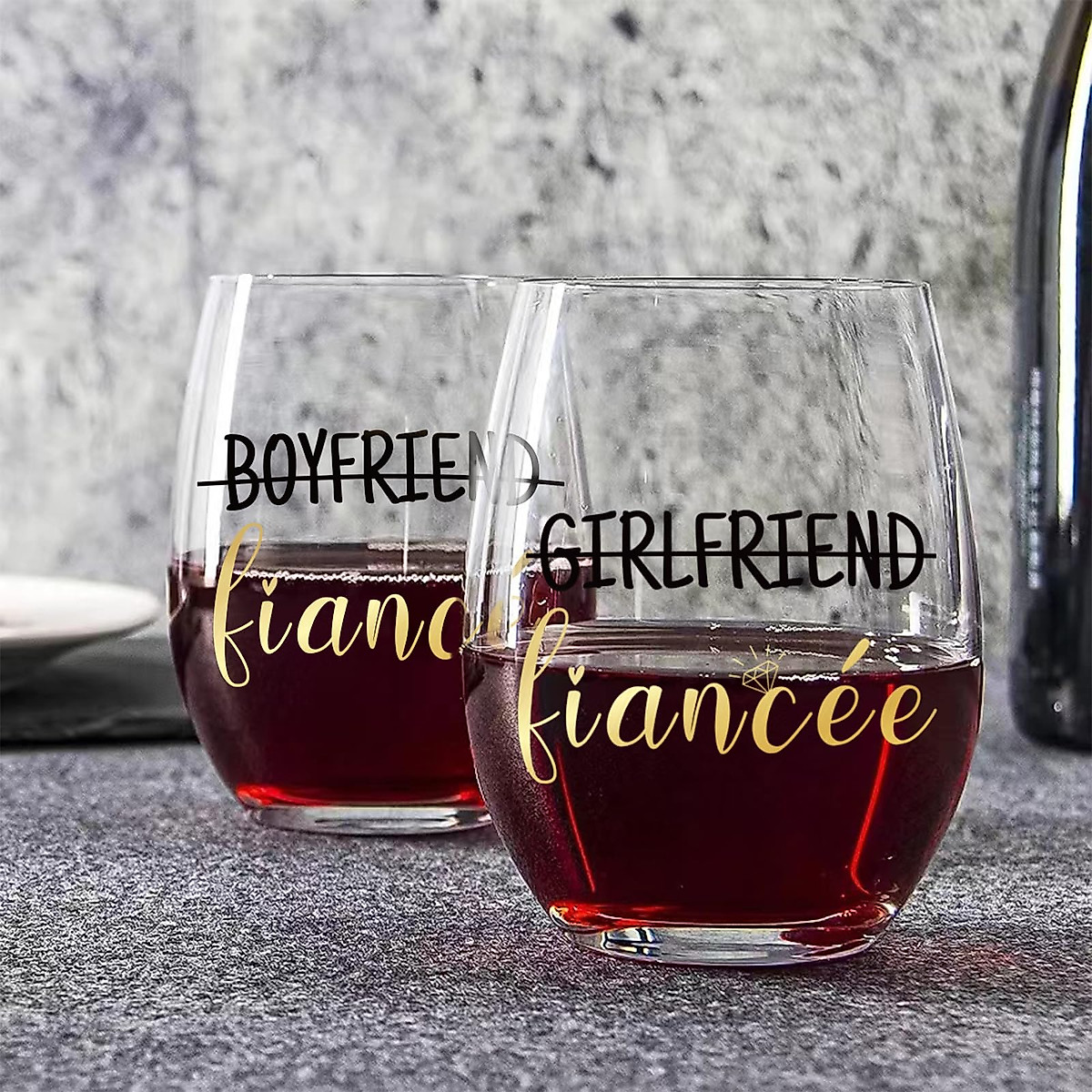 Engagement Gifts for Couples, Wine Coffee Glass Engaged Gift Set with Wine Bag for Women his and her him Fiance Fiancee Friend Girlfriend Boyfriend Newlywed, Bride and Groom to be, Bridal Shower Gift