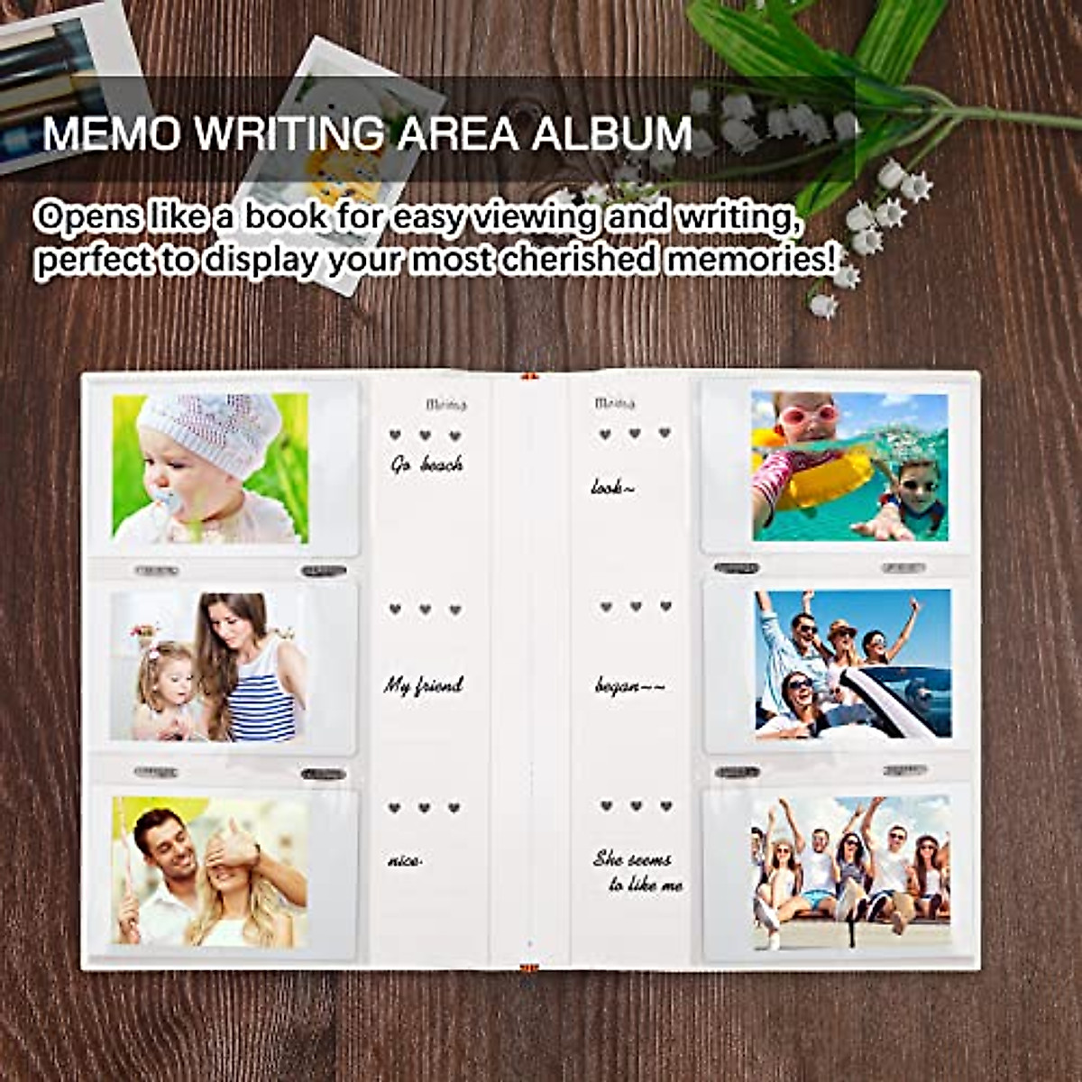 Photo Album for Fujifilm Instax Mini Camera, 180 Pockets Instax Mini Album with Memo Areas, 2X3 Photo Album for Polaroid 2x3 ZINK Film Camera, Fujifilm Instax Mini 1112 9 8 40 Evo Instant Camera, White