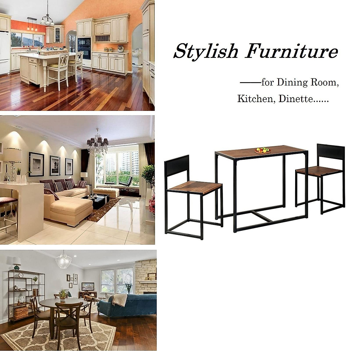 3-Piece Table and Chair Set - Compact Dining Bar Table Set Small Space for Kitchen Living Room Dinette Coffee Dining Breakfast Table Industrial Design