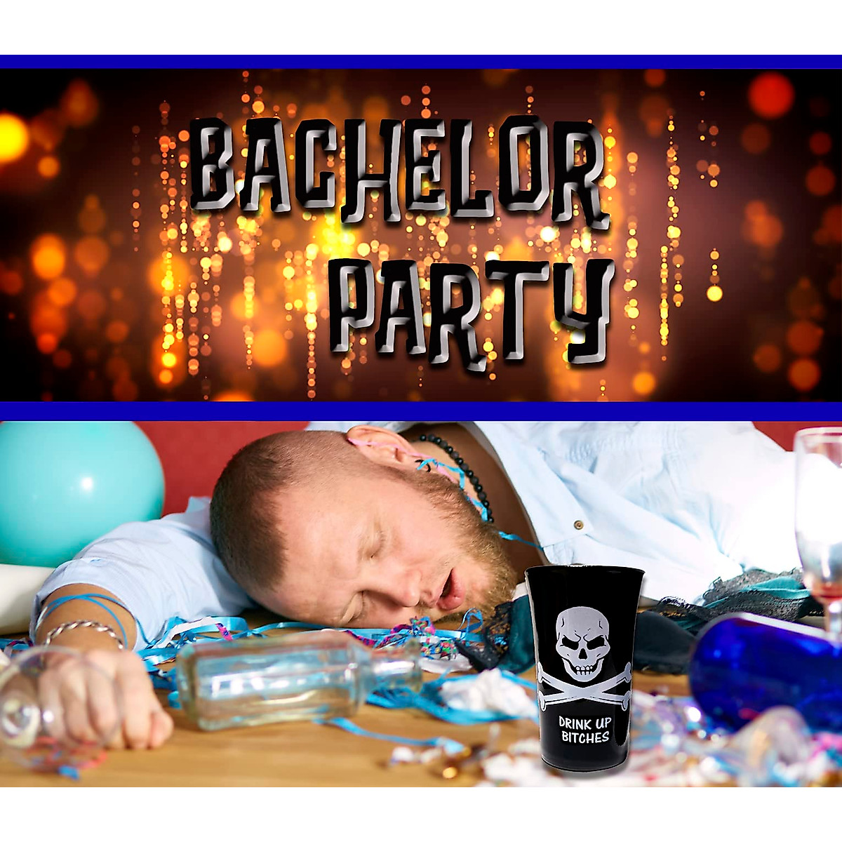 Jolly Roger Funny Pirate Shot Glasses Black with Skull and Crossbones (Drink Up Bs 2 Pack)