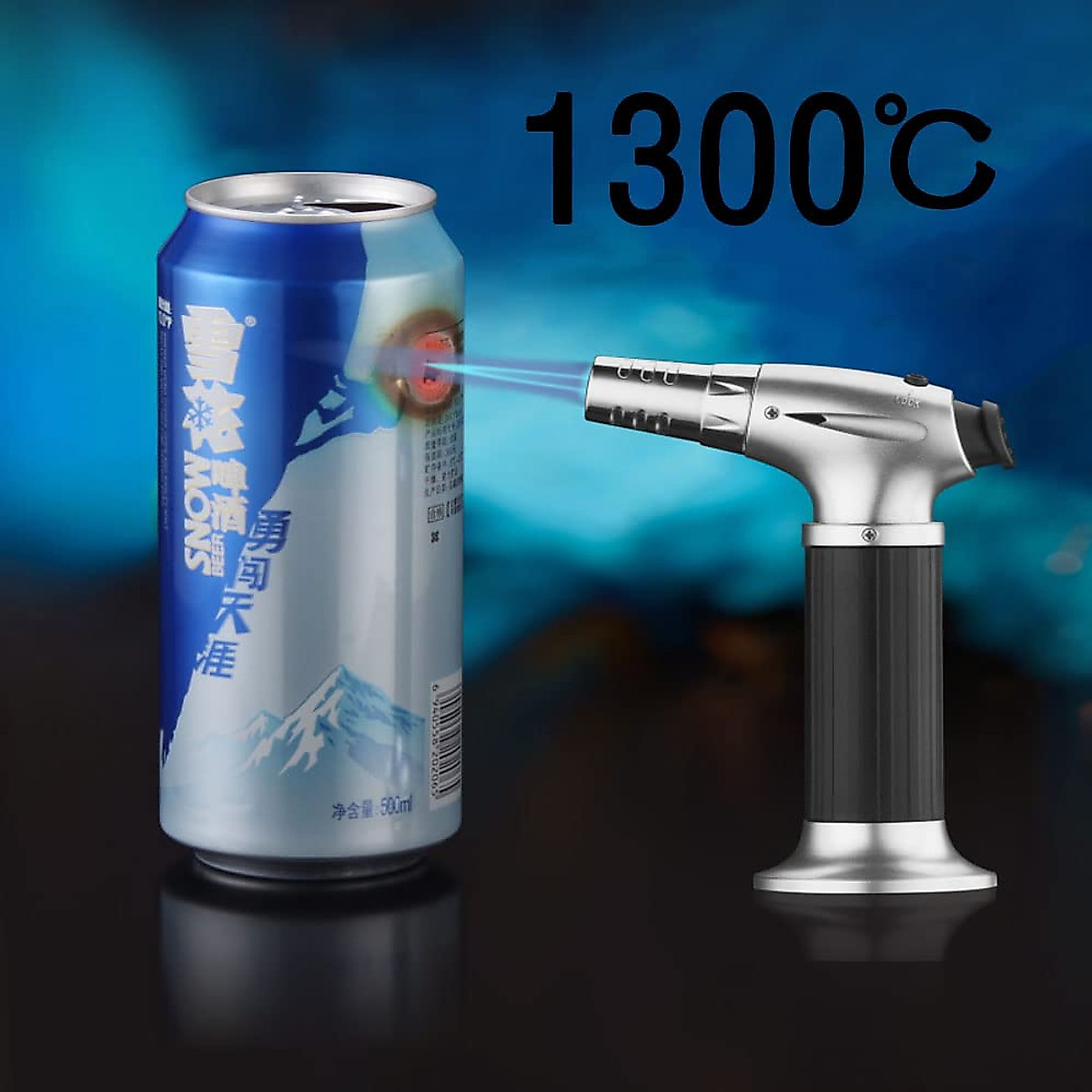 ibforcty Butane Torch, Refillable Culinary Cooking Torch Kitchen Blow Torch Lighter with Safety Lock Adjustable and Lock Flame (Butane Gas not Included) (Blue+Red)