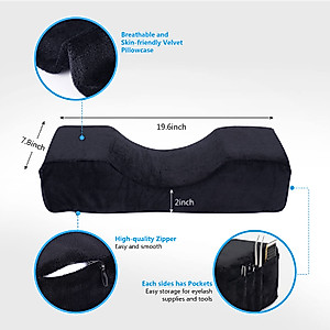 Eyelash Extension Neck Pillow With Acrylic Shelf Organizer Stand, Velvet Warm Lash Extension Grafting Pillow Makeup Tool Display Cabinet Shelves - Black Shelf + Black Pillow(Velvet Pillowcase Updated)
