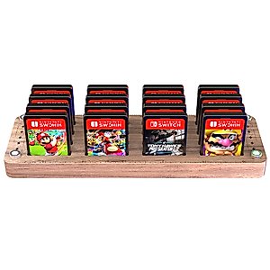 FEIFANZHE 16 Slots Wooden Storage Case Stand for Nintendo Switch Game Cards, TF Card Holder - Walnut Box F01M-S