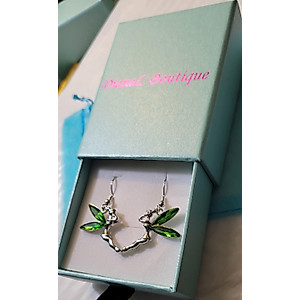 DianaL Boutique Tinkerbell Fairy Earrings Green Crystal Wings Gift Boxed Tinker Bell
