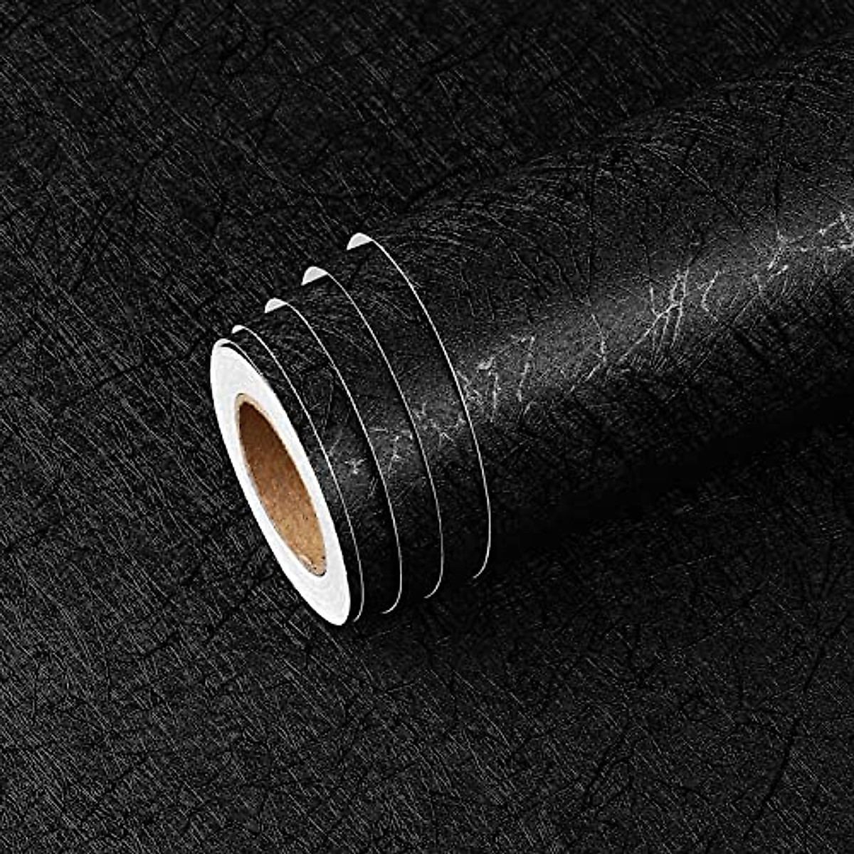 Wallercity Silk Black Contact Paper for Countertops 17.5''x118'' Self Adhesive Removable Contact Paper for Cabinets and Drawers Textured Peel and Stick Wallpaper Waterproof Vinyl Wall Stickers