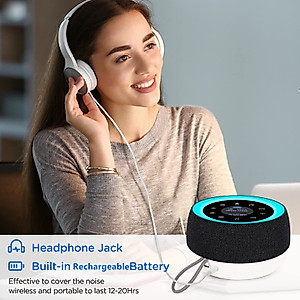 White Noise Machine with Warm Night Light for Adults Baby Sleeping, Sound Machine for Bedroom Kids with 32 Soothing Sounds, 6 Timers, Rechargeable & Headphone Jack