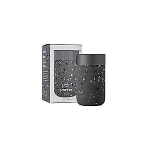 W&P Porter Ceramic Mug w/ Protective Silicone Sleeve, Terrazzo Charcoal 16 Ounces | On-the-Go | Reusable Cup for Coffee or Tea | Portable | Dishwasher Safe