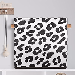 Black Leopard Print Storage Basket Bins for Organizing Pantry/Shelves/Office/Girls Room, Animal Skin Storage Cube Box with Handles Collapsible Toys Organizer 13x13