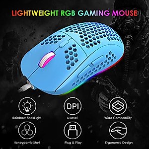 RGB Rainbow Mechanical Gaming Keyboard and Mouse Combo Blue Switch 87 Keys Backlit Keybaord with Lightweight Honeycomb Shell Wired RGB Gaming Mouse 6400 DPI Mouse pad for PC Gamers Xbox One PS4 PS5