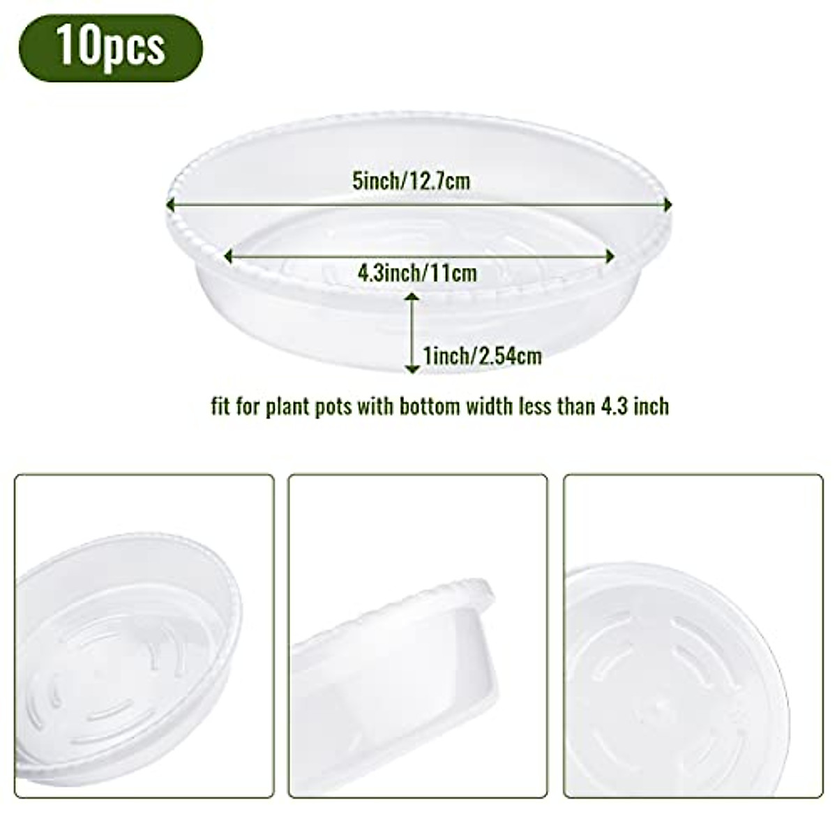 yuntop 10 Pack Clear Plastic Plant Saucer, Durable Plant Trays Flower Plant Pot Saucer Plant Container Accessories for Indoors & Outdoors, Stop Messes & Stains in Your Garden (5 Inch)