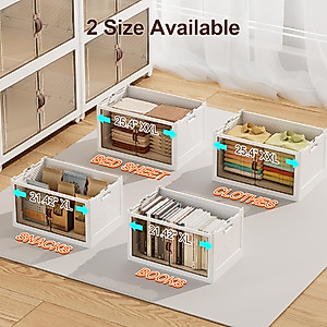 JOYMOOP Folding Storage Bins Organizer, 49.6 Quart Collapsible Storage Box with Wheels and Door, Stackble Plastic Storage Container for Clothing, Books and Sundries (XL-12.4Gal-5Tiers, White)