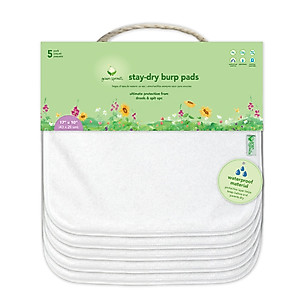 green sprouts Stay-Dry Burp Pads (5 Count) | Ultimate protection from drools & spit ups | Waterproof protection, Soft & absorbent terry, Machine washable , White 17"x10"(Pack of 1)