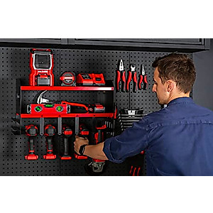 Toolganize Power Tool Organizer & Storage Wall Mount - Heavy Duty Metal Drill Holder & Cordless Tool Organizers Chest Rack - Premium Garage Utility Shelf & Pegboard Shed Workshop Shelving - Red