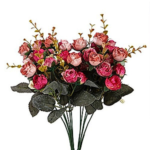 Houda Artificial Silk Fake Flowers Rose Floral Decor Bouquet,Pack of 2 (Rose Coffee)