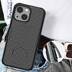 HIDAHE Holster Case Compatible with iPhone 13 Mini 5.4'', Combo Shell & Holster Slim Shell Case for Men with Built-in Kickstand + Swivel Belt Clip Holster for Apple iPhone 13 Mini 2021 ONLY, Black