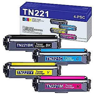 High Yield 4-Pack (1BK+1C+1M+1Y) Compatible TN221BK TN221C TN221M TN221Y Toner Cartridge Set Replacement for Brother HL-3140CW 3150CDN 3170CDW 3180CDW MFC-9130CW 9140CDN DCP-9015CDW Printer