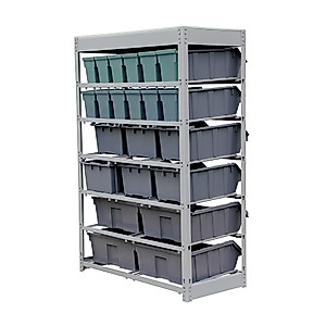 King's Rack Bin Rack Storage System Heavy Duty Steel Rack Organizer Shelving Unit w/ 22 Plastic Bins in 6 tiers
