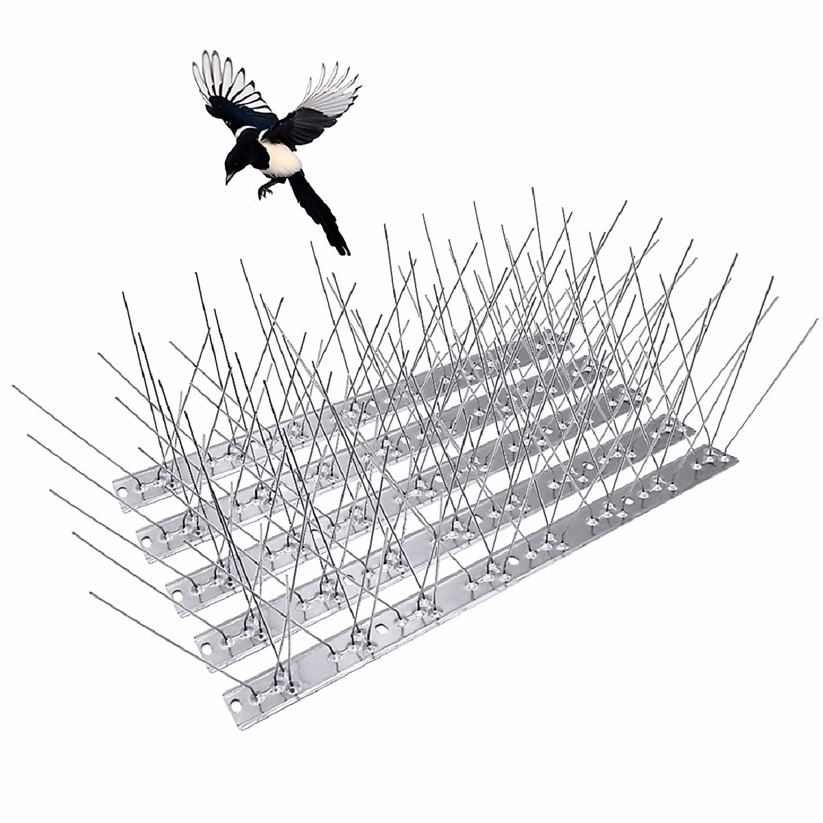 5 Pack Bird Spikes for Pigeons Small Birds Cat, Anti Bird Spikes Stainless Steel Bird Deterrent Spikes-Cover 4 Feet