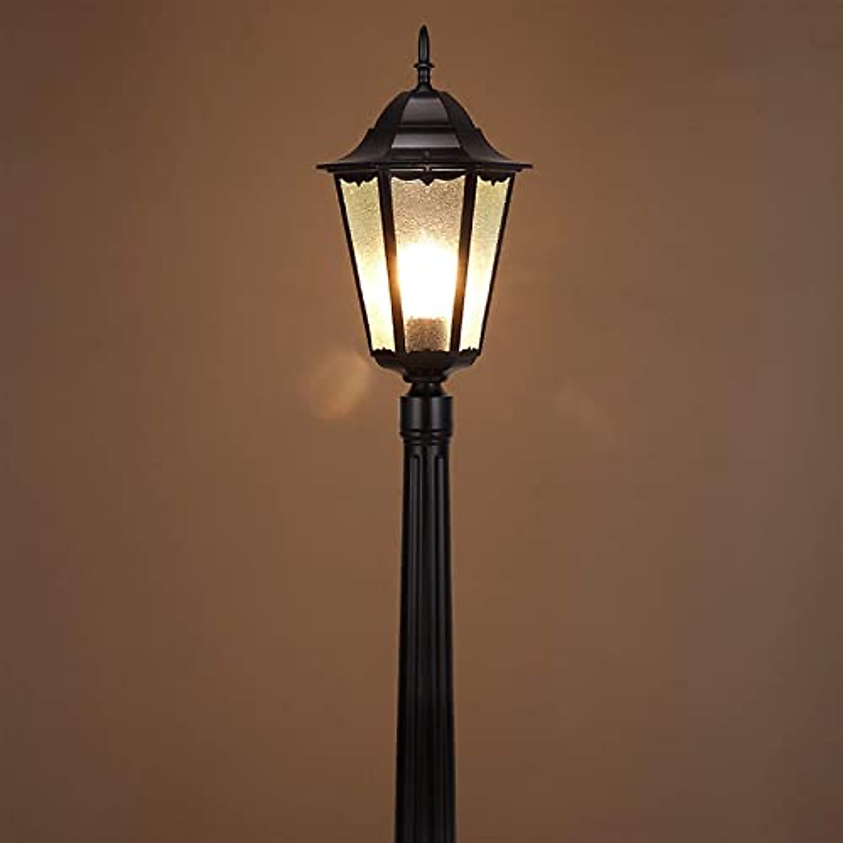 1-Light Black European Glass Lantern Street Light, Traditional Victoria Antique Outdoor Aluminum Metal Pillar Post Lamp Waterproof Column Lawn Villa Garden Landscape Pole Floor Lights D