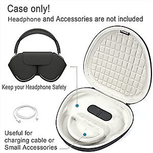 Hard Travel Carrying Case for Apple AirPods Max Headphone and It's Accessories, Protective Storage Bag - Black (Grey Lining)