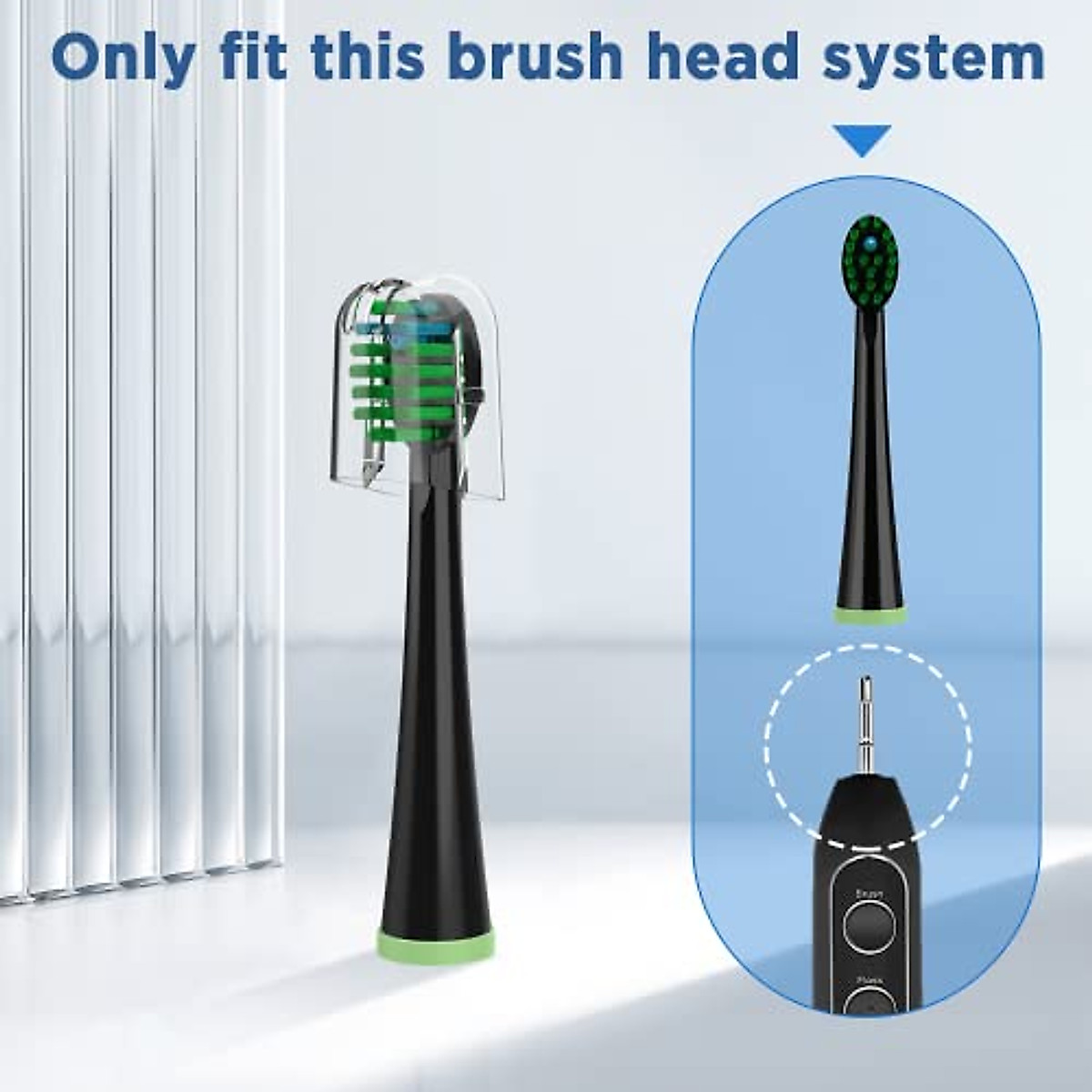 Replacement Toothbrush Heads for Water Pik Sonic Fusion (SF-01 / SF-02 / SF-03 / SF-04), Compact, with Covers, 4 Count, Black