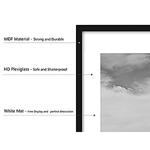 PEALSN 12x18 Picture Frame, Display Pictures 11 x 17 with Mat or 12 x 18 Without Mat for Wall Mounting Display, Photo Frames, Black.