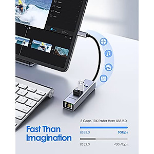 LENTION USB C Hub Ethernet Adapter, 3 USB 3.0 Ports, RJ45 Network Connector for 2023-2016 MacBook Pro, New Mac Air/iPad Pro, Chromebook, More, Stable Driver Certified (CB-C23s, Space Gray)