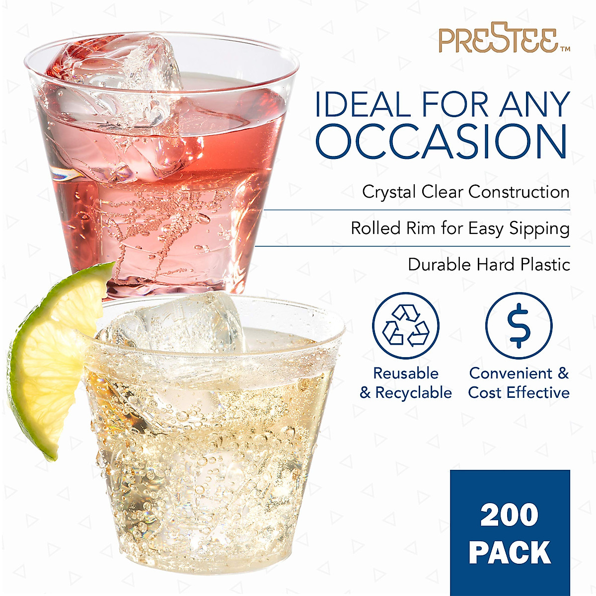 Prestee Small Clear Plastic Cup - 5 oz Plastic Cups - 200 Pack Small Plastic Cups - Hard Clear Cups - Clear Disposable Cups - Plastic Wine Cups - Plastic Cocktail Glasses - Plastic Drinking Cups