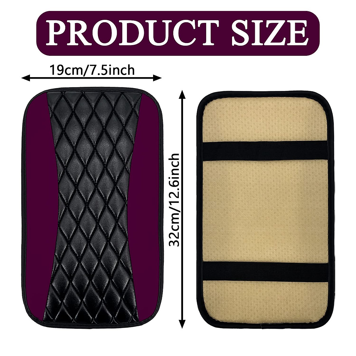 tobenbone Car Center Console Pad, Leather Waterproof Armrest Seat Box Cover Pad Protector, Comfortable Car Interior Accessories for Most Cars, Trucks, SUVs (Purple)