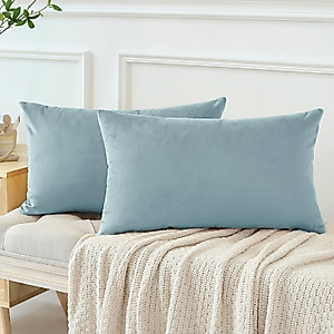 OTOSTAR Velvet Soft Solid Decorative Throw Pillow Covers 12 x 20 Inch Pillow Covers Lumbar Cushion Case Couch Pillowcases for Sofa Bed Home Decor Pack of 2 (Light Blue)