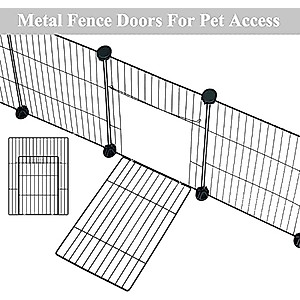 LANGXUN DIY Small Animal Pet Playpen with Door, Rabbit, Guinea Pig Cages, Puppy, Kitten Playpen | Indoor & Outdoor Portable Metal Wire Yard Fence, 12pcs Pet Panels
