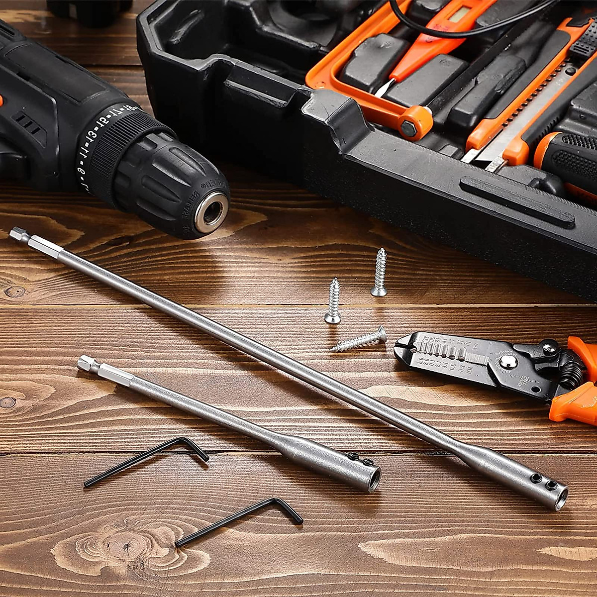 1/4 Drill Bit Extension Set 6" and 12" High-Carbon Steel Wood Spade Drill Bit Extender with 2 Pieces Key Spade Bit Extension Set for Wood Turners Furniture Carpentry and Construction(4PCS)