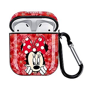AirPods Case Cover with Keychain, Full Protective Silicone case for Apple Airpods 1 & 2 Accessories Skin Cover for Women Girl ,AirPods Wireless Charging Case (RED)