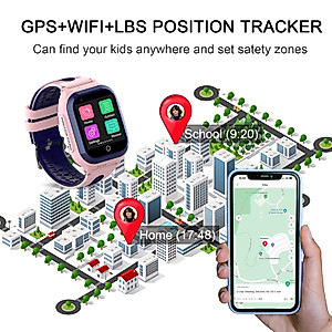 Wonlex 4G Kids Smartwatch with SIM Card, GPS Smart Watch for Kids, 1.4" Touch Screen Phone Watch with Video Calls, Voice Chat, SOS, Camera, Pedometer, Alarm, Music Player for Boys and Girls(Pink)