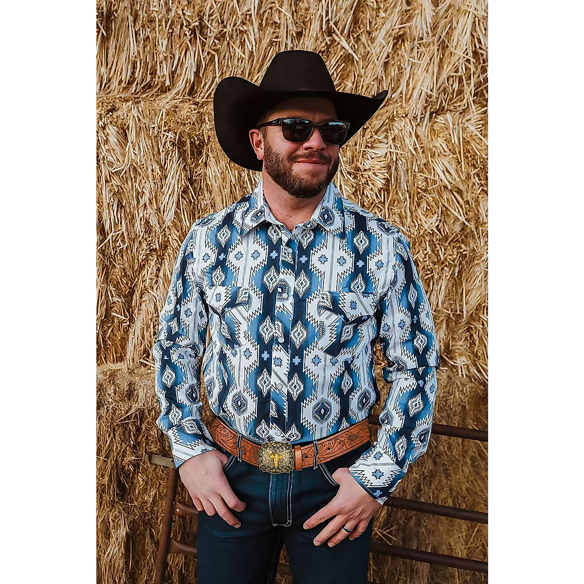 HinyBoeh Western-PU-Leather-Belts for Men and Women Cowboy-Cowgirl Longhorn-Bull-Pattern-Engraved-Buckle-Belt for Unisex