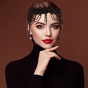 Gonioa 1920s Flapper Headband 1920s Headpiece for Women, Flapper Headpiece Black Great Gatsby Headpiece 1920 Accessories Women Flapper Accessories Gatsby Accessories for Women