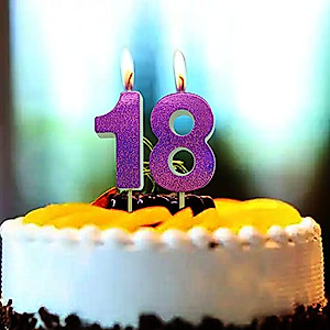 Number Candles Rainbow for Happy Birthday Cake Numbers Candle Cakes Topper Decorations Toppers Gift Wedding Party 1st First Glitter (0-9 10PCS Set, Purple Glitter)