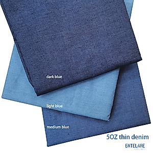 5OZ Cotton Denim Fabric for Sewing 55 Inches Width Entelare(Light Blue 1Yard)