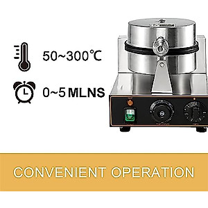 Commercial Electric Waffle Maker 1400W Nonstick Waffle Machine with Temperature and Time Control Stainless Steel Waffle Bake Machine for Bakery Home and Kitchen Restaurant Leisure Snack Bar A (Size :
