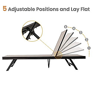 Crestlive Products Aluminum Adjustable Chaise Lounge Chair Outdoor Five-Position Recliner, Curved Design, All Weather for Patio, Beach, Yard, Pool (2PCS Beige)