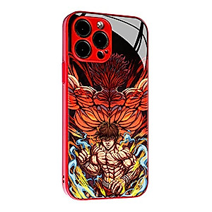 HEMINJYJEF Japanese Anime Protective Anti-Drop Color Shell Manga Pattern Covers Tempered Glass Multicolor Soft Silicone Phone Case (Metal Red, Baki and Yujiro,for iPhone 14 Pro Max)