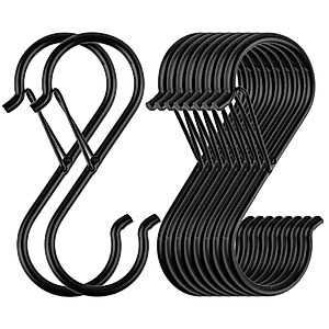 F Flammi 10 Pack S Hooks with Safety Buckle 3.4 Inch Heavy Duty Max 40 Lbs Rack Hooks Stainless Black Metal Hanging Hooks for Pans Pots Towels Handbags Plants