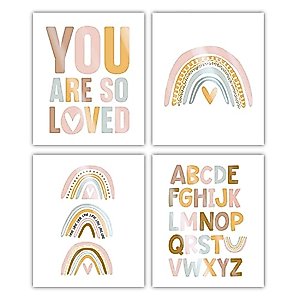 MARIA Designs Inc. Boho Rainbow Decor Set of 4 (Unframed) Boho Nursery Decor Pretty Pastel Colors. Perfect Boho Nursery Decor for Girl Nursery, Bedroom, Playroom. (8"x10")