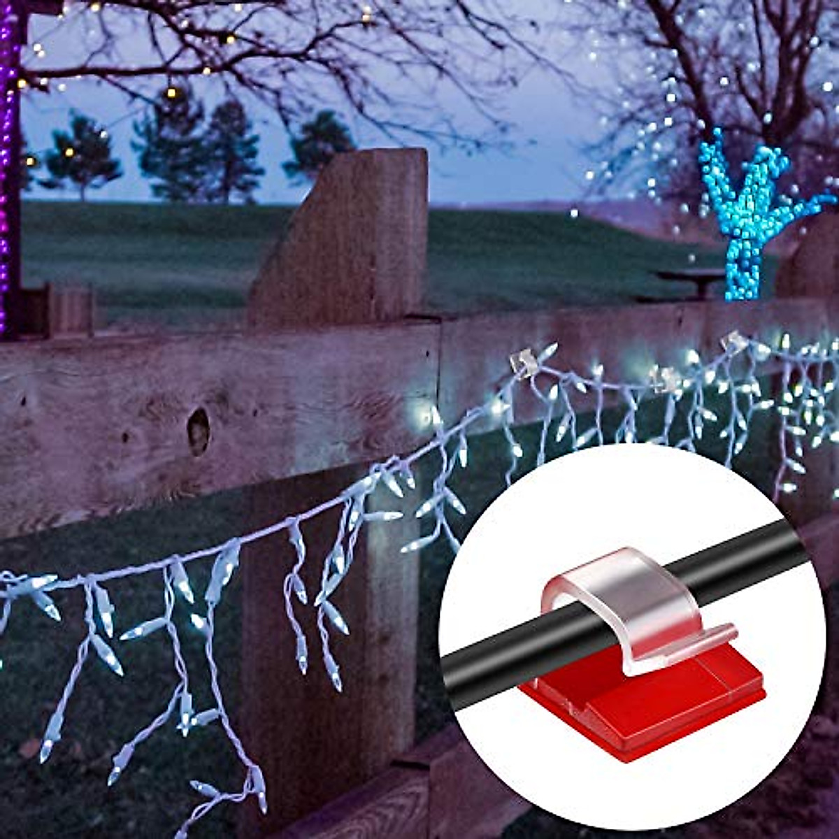 60 Pieces Outdoor Cable Clips with Adhesive Tapes Light Clips Decoration Clips Self Adhesive Hooks Wire Holder for Fairy Light (Small, Clear)