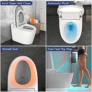 Smart Toilet with Bidet Built in, Auto Open/Close Lid, Auto Flush & Wash, Heated Seat, Foot Sensor, Digital Display, Remote Control, LED Nightlight