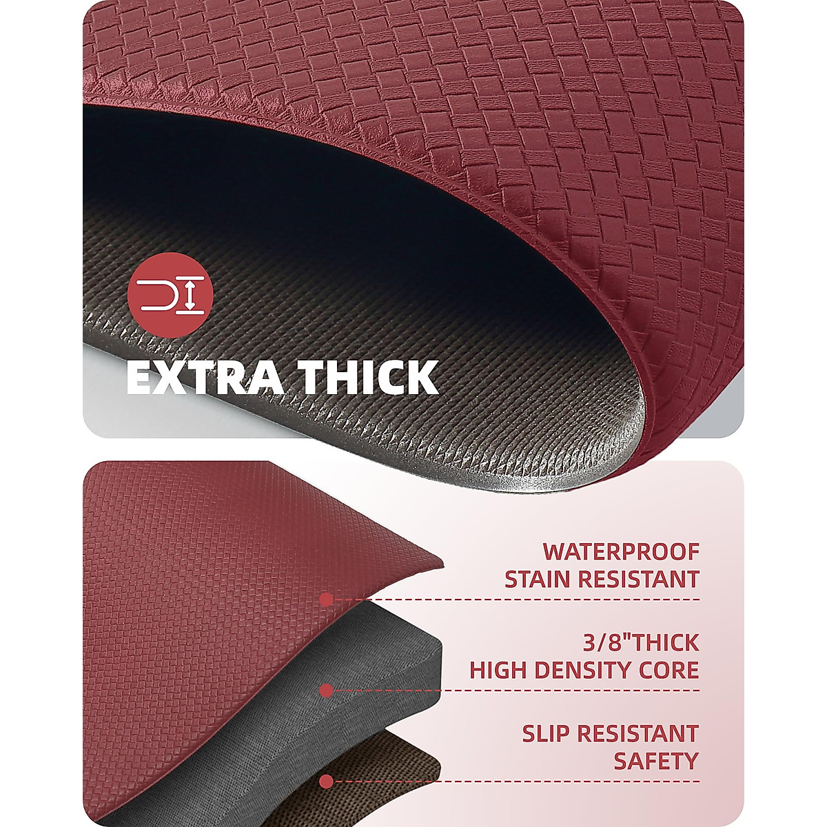 Color&Geometry Kitchen Rug Set 2 Piece Kitchen Runner Rug Kitchen Floor Mat, Cushioned Anti Fatigue Non Skid Waterproof Comfort Standing Kitchen Mat, 17"x29"+17"x59", Red